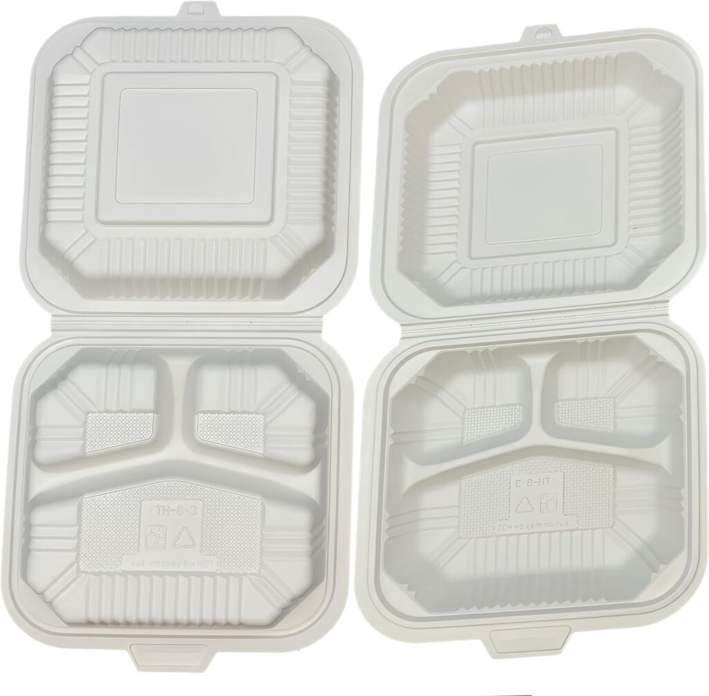 8" 3-Compartment Sugarcane To-Go Box - Good-Bye Plastic
