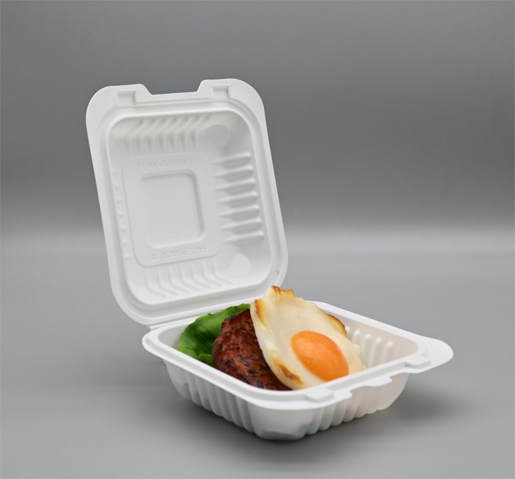 6x6 Cornstarch Clamshell to go Burger Box - Good-Bye Plastic
